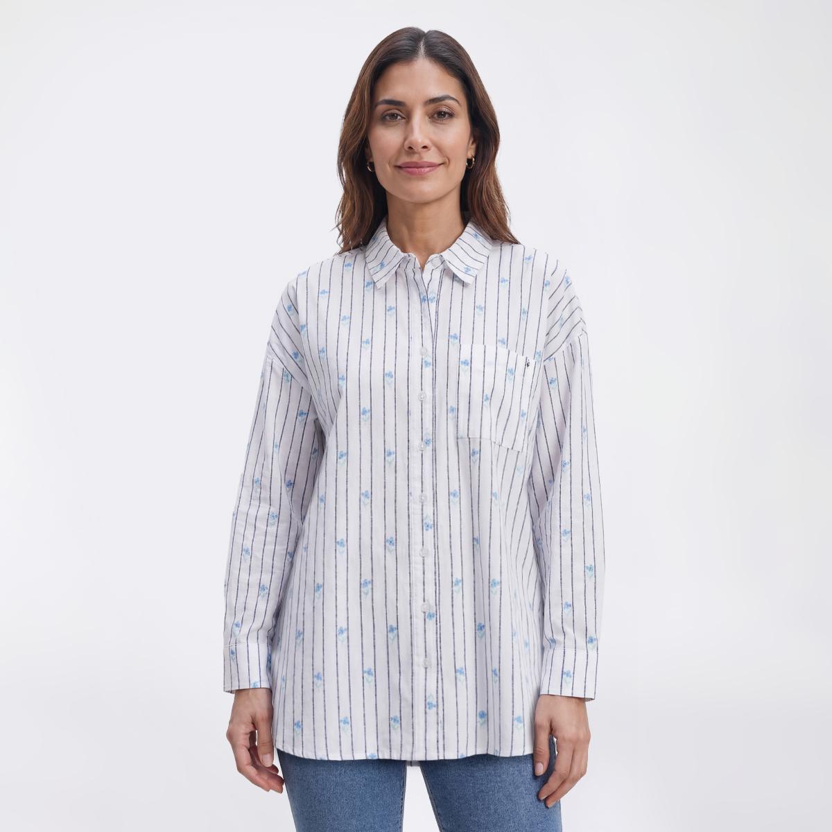 Click here for Womens LANDS END(R) Floral Stripe Point Collar But... prices